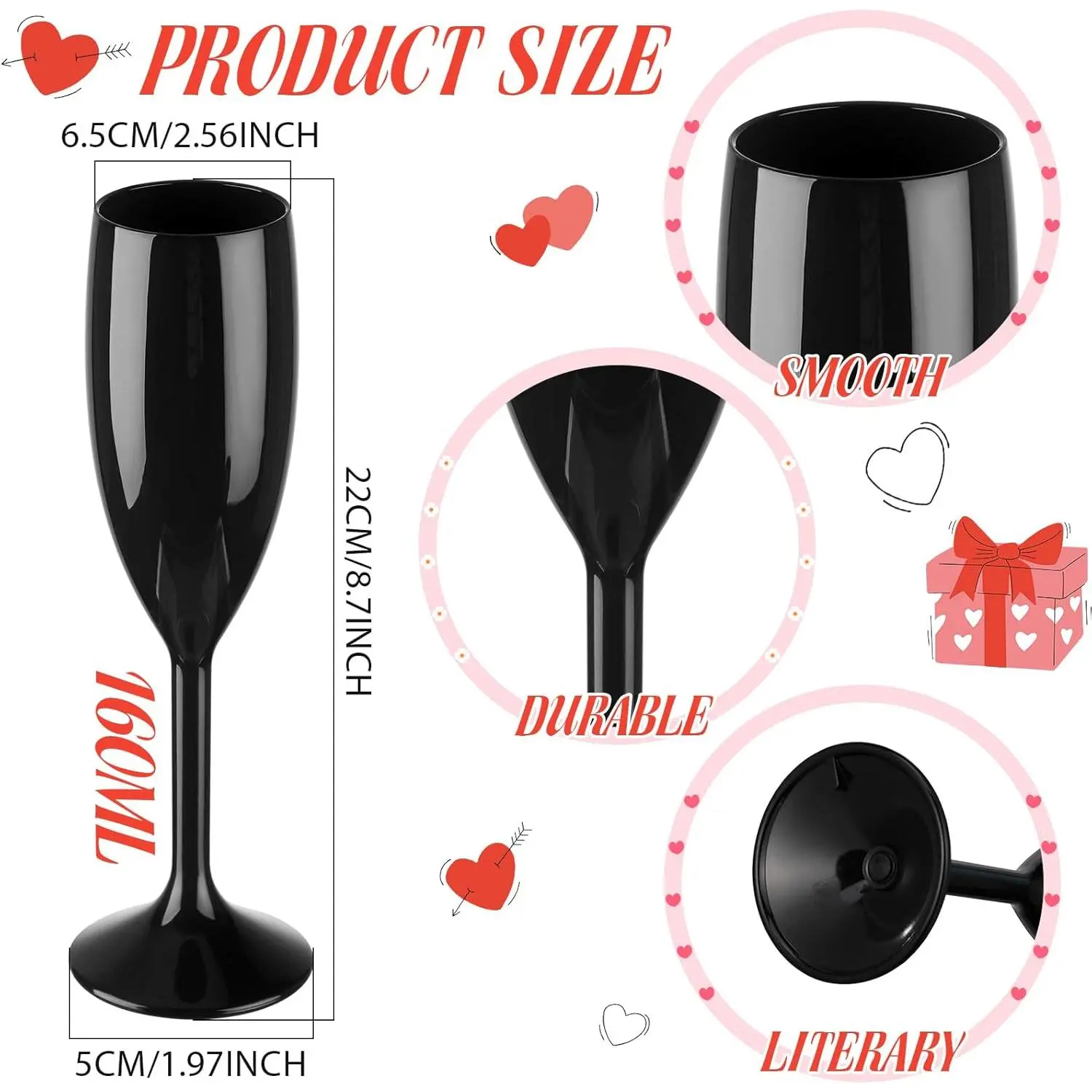40 Pack Black Acrylic Champagne Flutes Bulk 6 oz Unbreakable Reusable ...