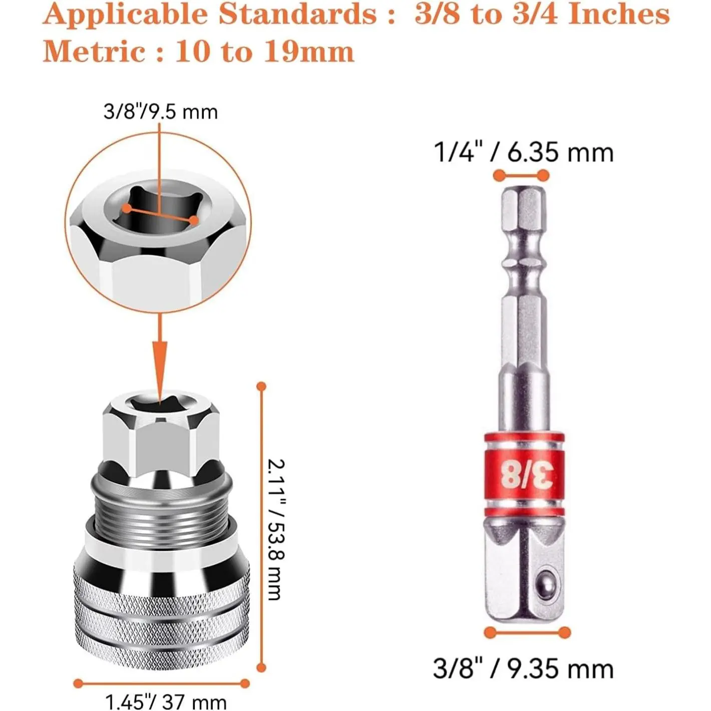 Universal Adjustable Socket Wrench with Adapter 10-19mm 3/8"-3/4 ...