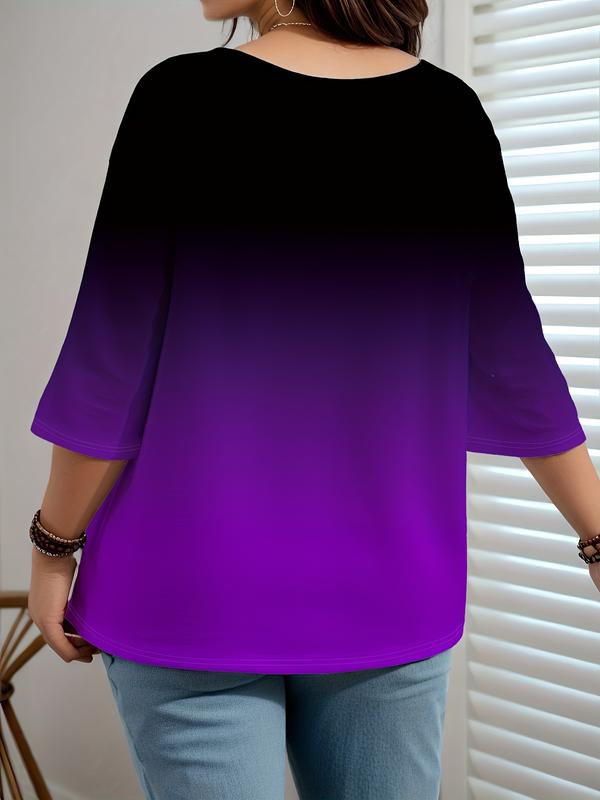 Women's Plus Size Gradient Half Sleeve Top, Casual Loose Fit ...