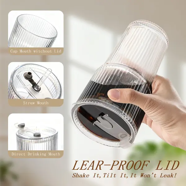 4-Pack Stylish Ribbed Glass Tumblers, 18oz (540ml) Large Capacity Straw ...
