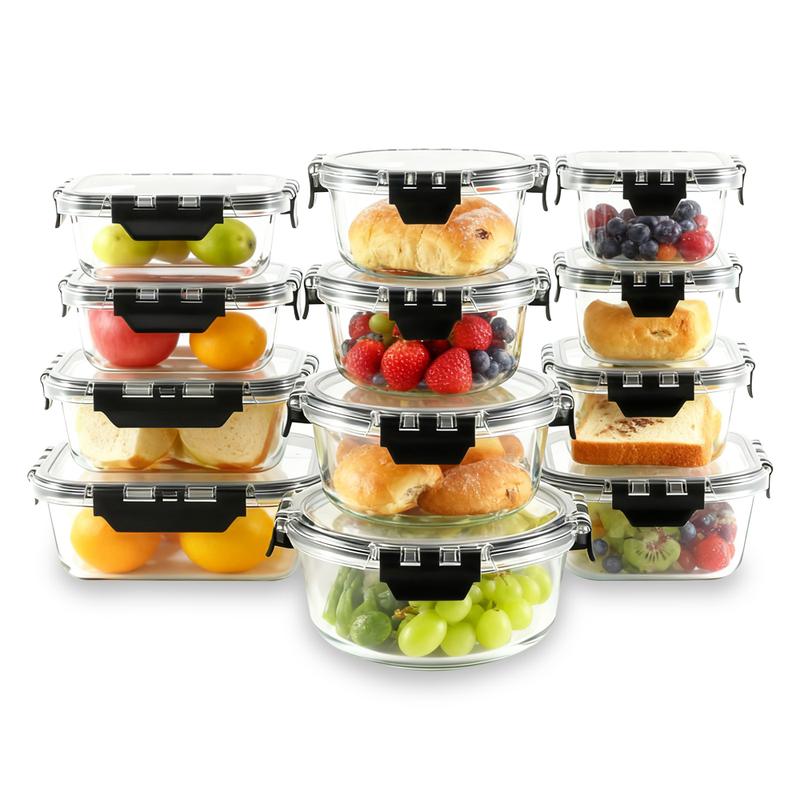 12pcs Glass Food Storage Containers with Leak-Proof Airtight Snap-Lock ...