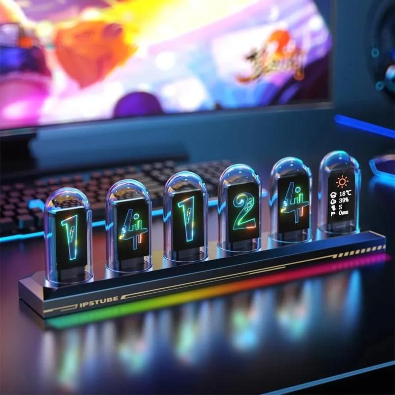 RGB Nixie Tube Clock with 3 Light Mode, USB Powered Digital Display ...