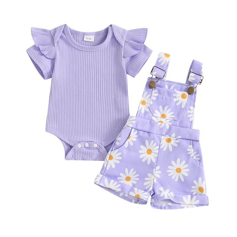 Newborn Baby Girl Clothes Ruffle Short Sleeve Ribbed Romper Daisy ...