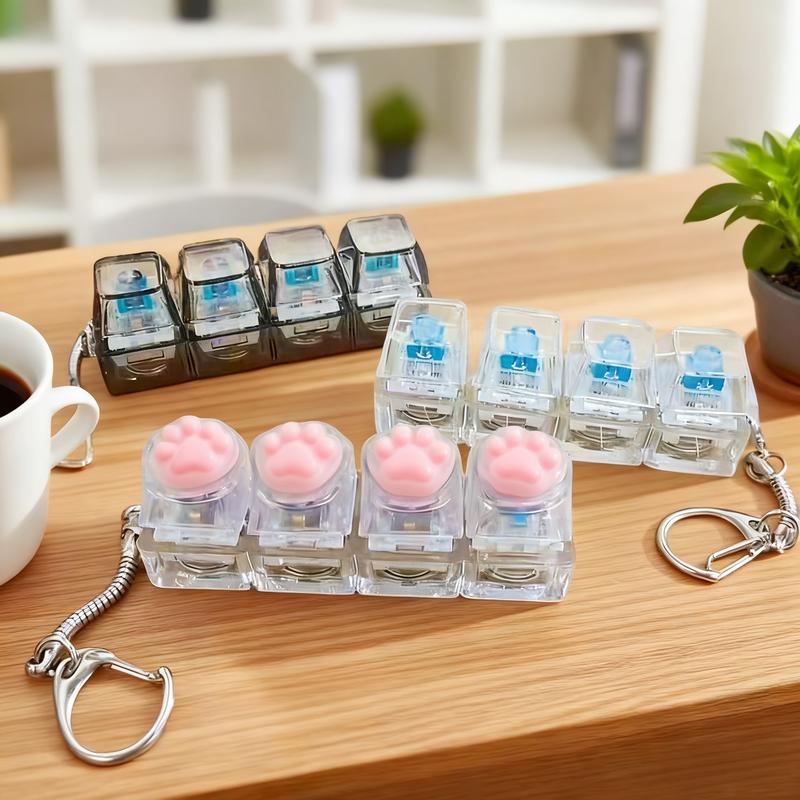 Mini Mechanical Keyboard Keychain with LED Light Crystal Keycap Stress ...