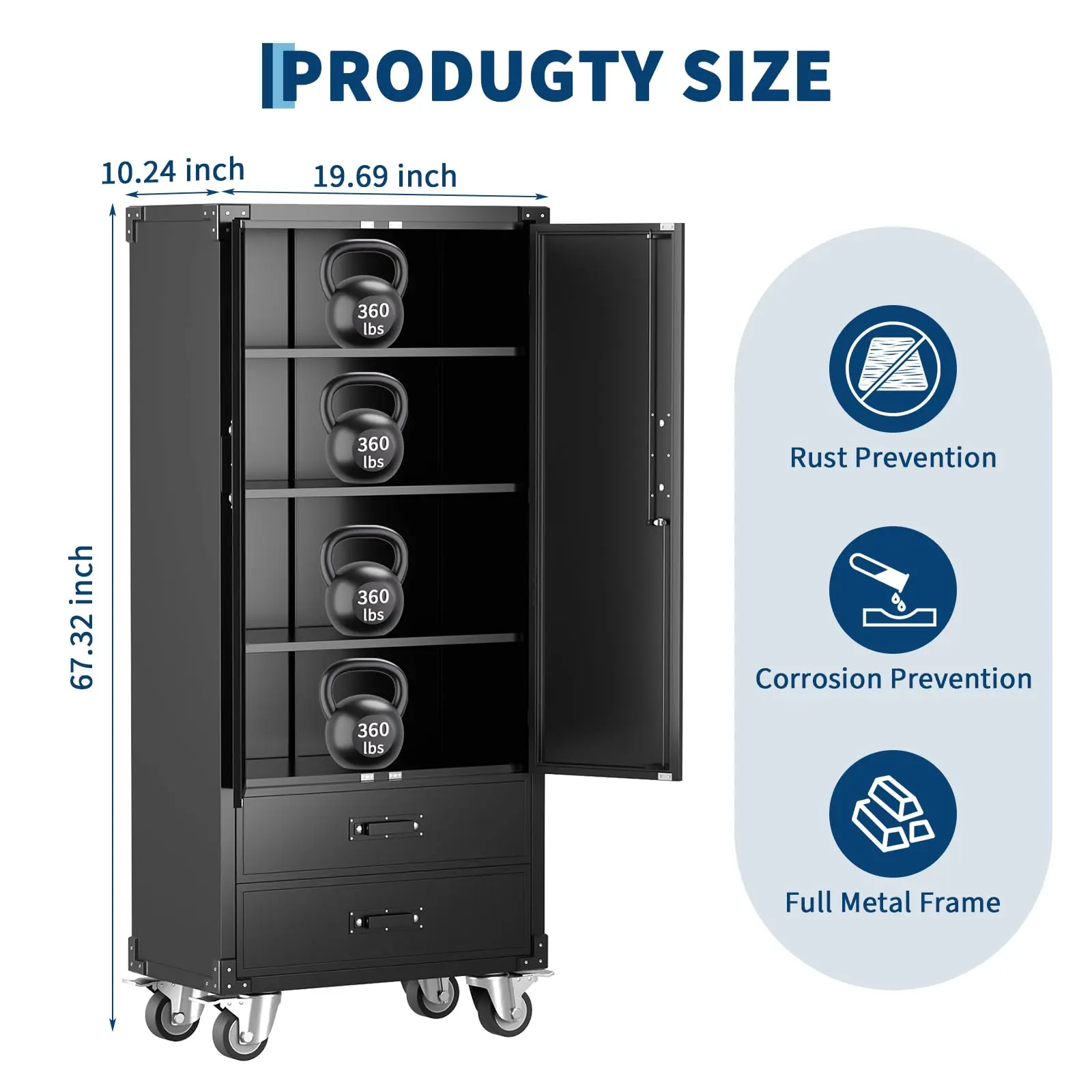 Metal Garage Storage Cabinet,71 in Heavy Duty Cold Rolled Steel 2 Door ...