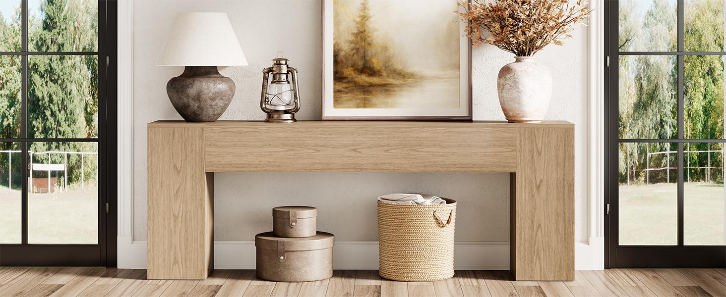 86-Inch Oak Console Table for Living Room, Farmhouse Extra Long ...