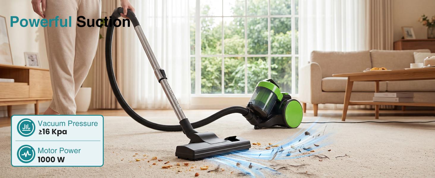 Bagless Canister 1.8L Vacuum Cleaner, Washable HEPA Filter for Easy ...