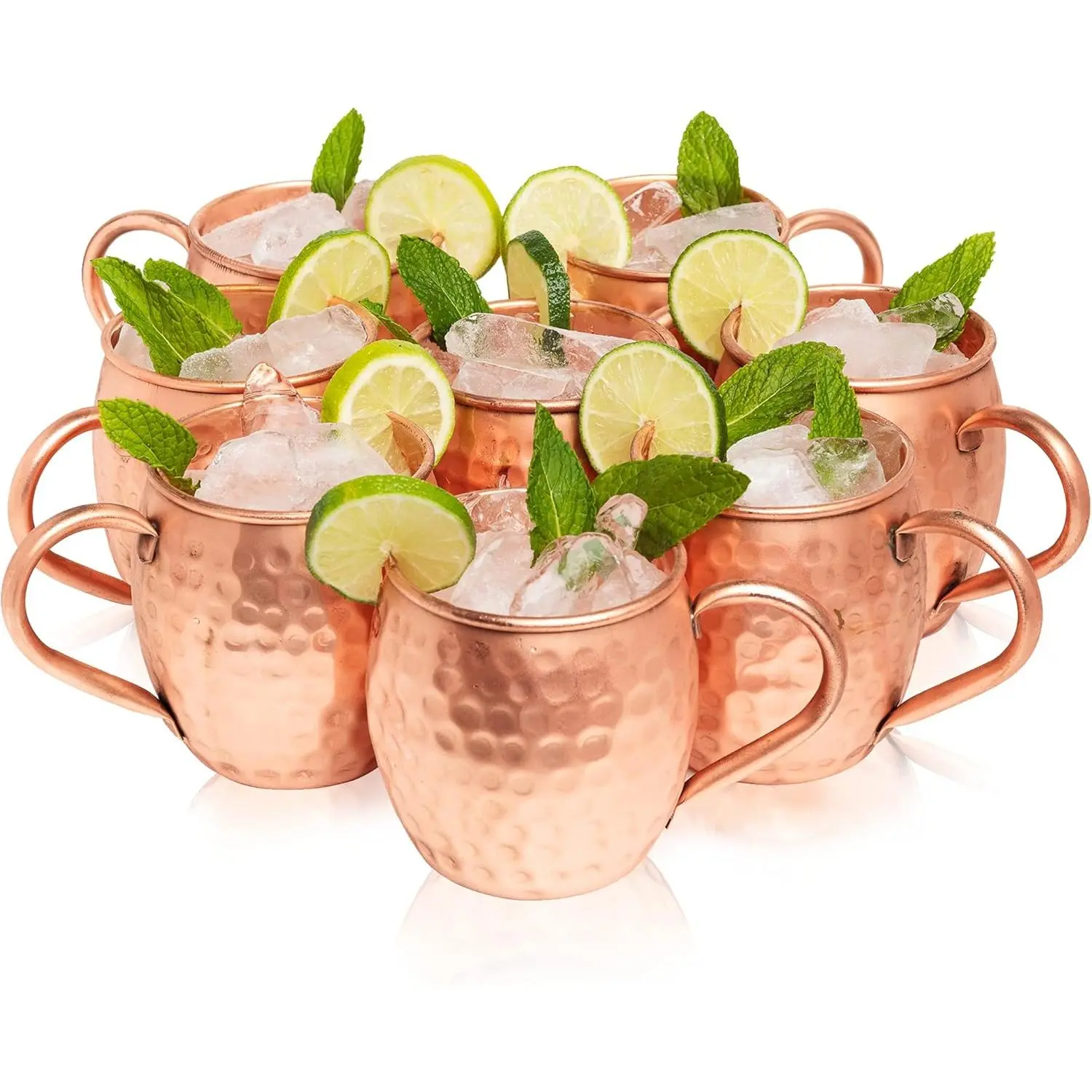 Moscow Mule Copper Mugs Set of 8, 16 oz Pure Copper Cups, Hammered ...