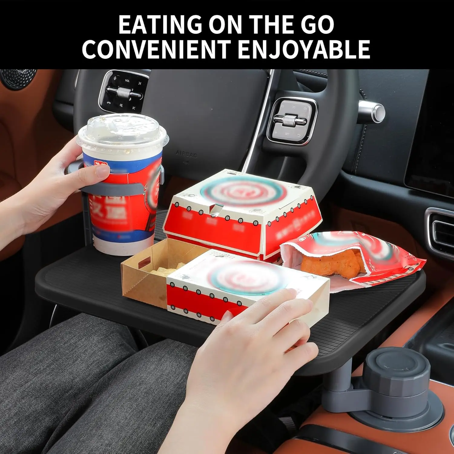 Car Tray & Car Desk for Laptop, 360 ° Rotating Wood Cup Holder Table ...