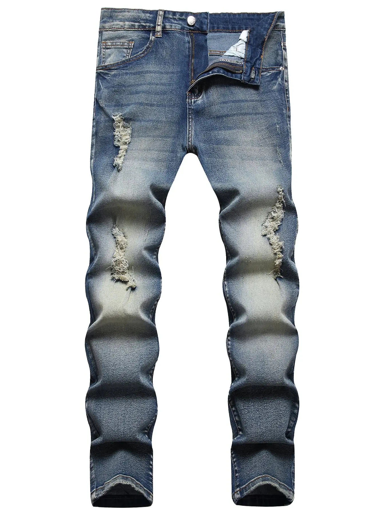 Men's Gradient Washed Denim Jeans, Unique Ripped Vintage Design, Retro ...