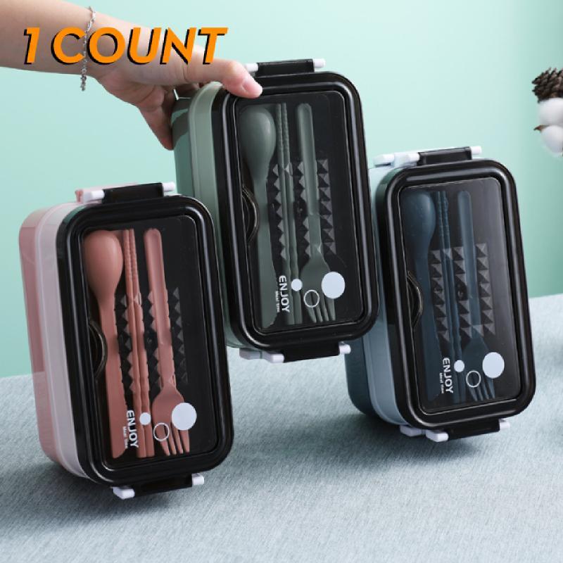 Portable Lunch Box with Cutlery, 1 Count Large Capacity Double Layer ...