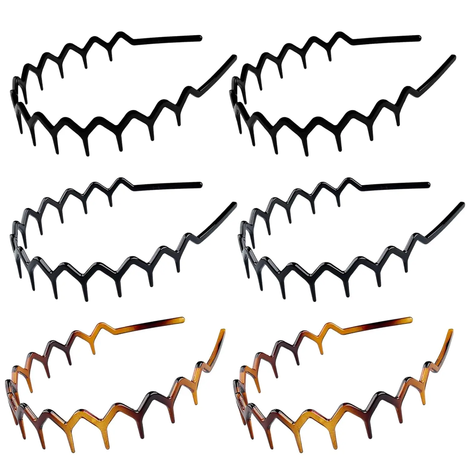 6 count Zig Zag Headbands Comb Zigzag Plastic Hoop U Shaped Hair Bands ...