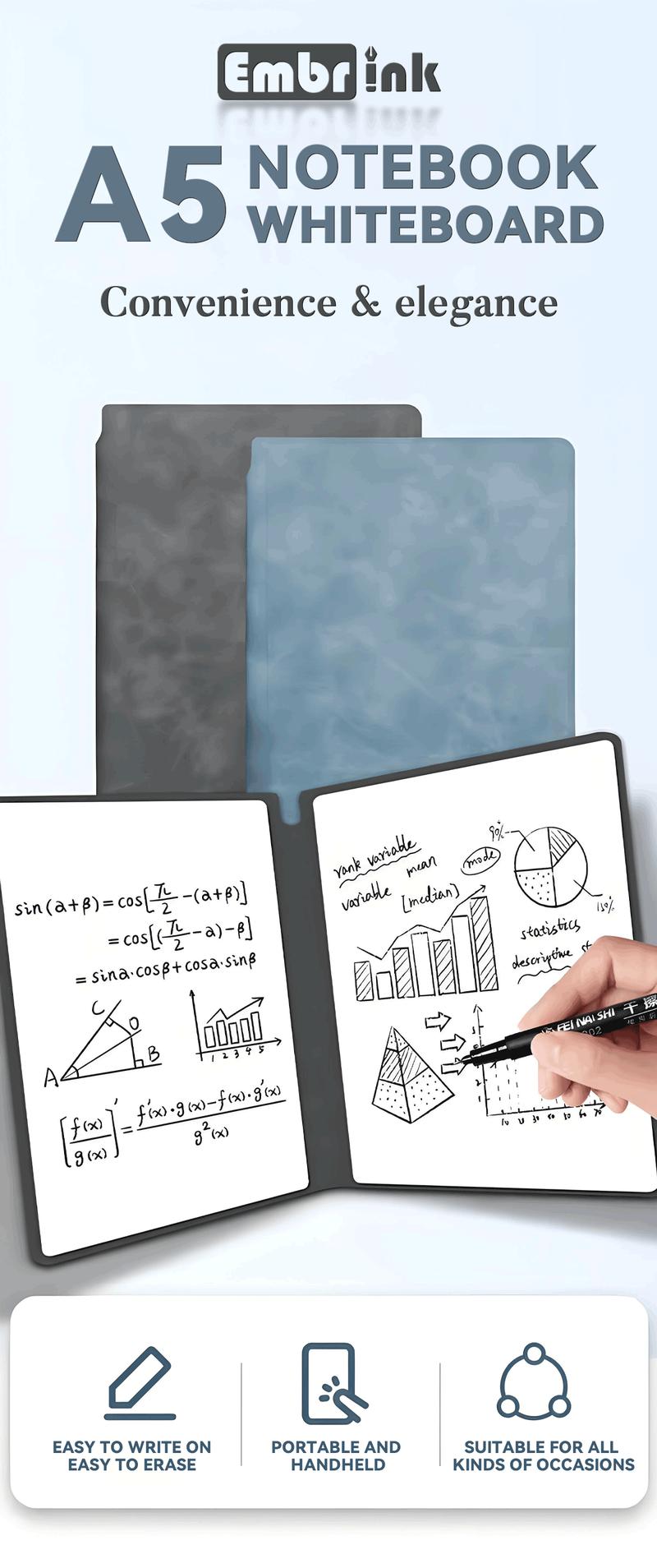 Embrink Reusable Whiteboard Notebook, PET Dry Erase Draft Book for ...