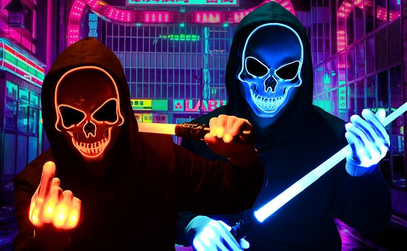 2025 Upgrade Halloween Scary LED Mask LED Skeleton Mask Purge Hacker ...