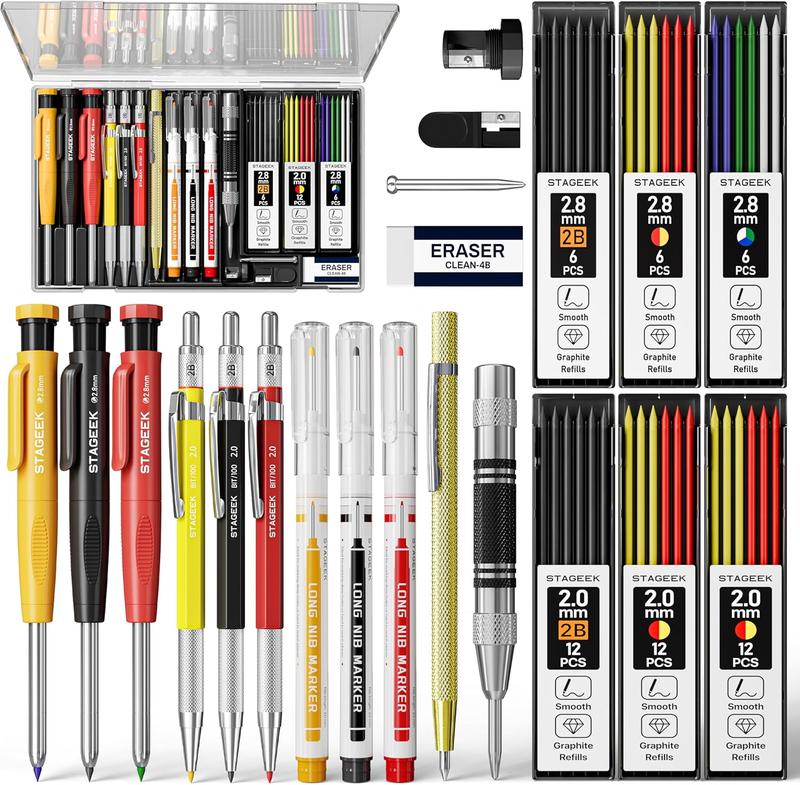 STAGEEK 22 Pack Carpenter Pencil Set with Sharpener, Mechanical ...