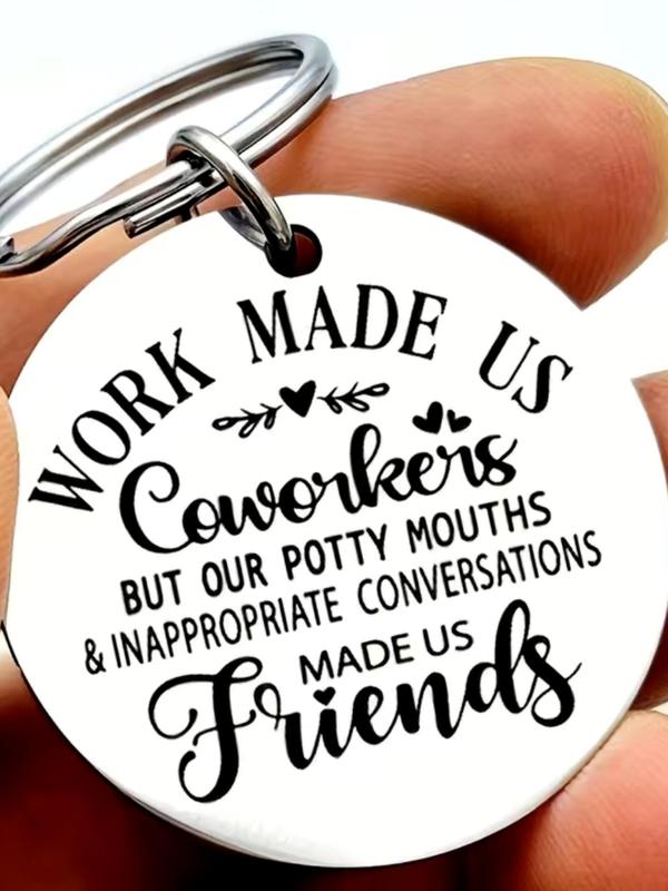 Letter Design Round Shaped Metal Keychain, Coworker Appreciation Slogan ...