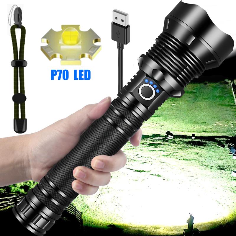 P70 LED Rechargeable Flashlight – Super Bright Tactical Torch with Long ...