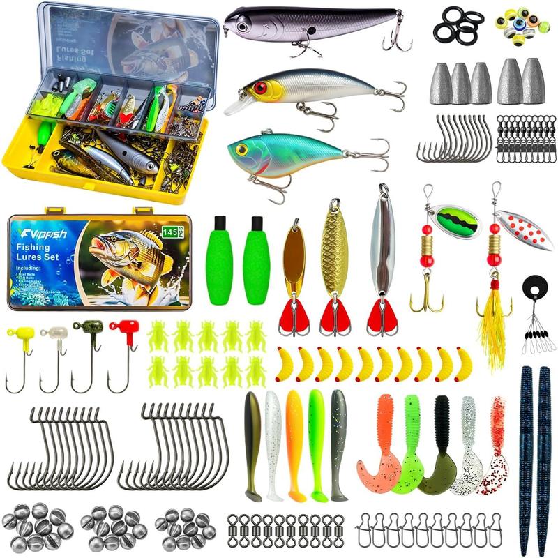 Fishing Tackle Box with Tackle Included, 145 count Fishing Lures Kit ...