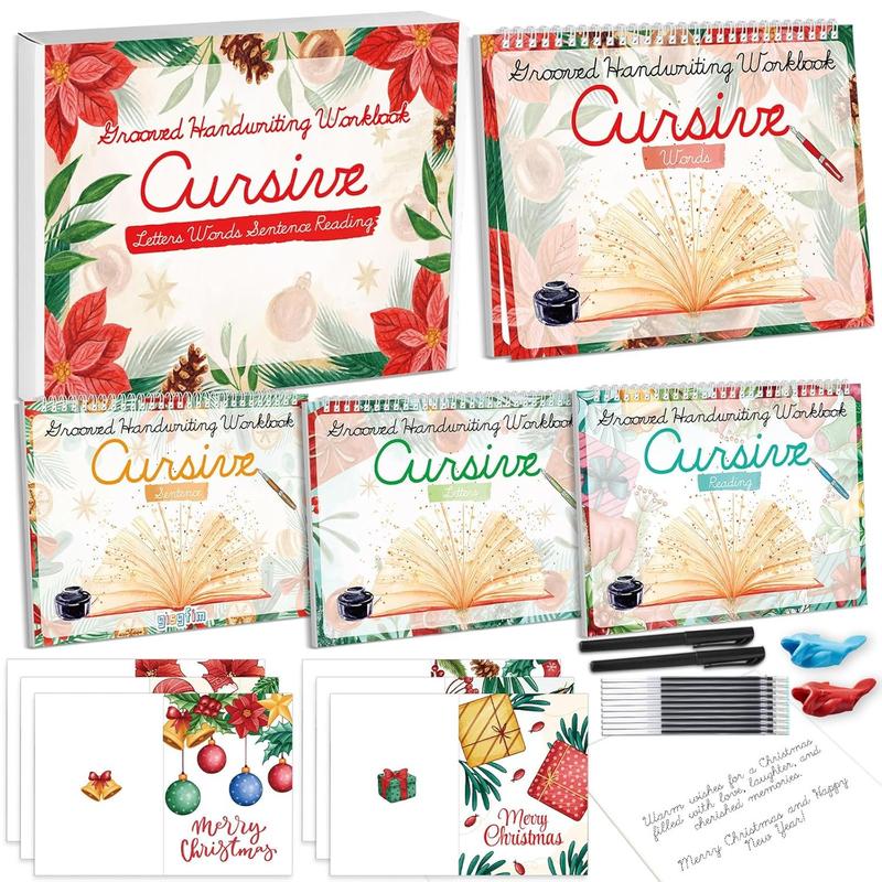 4 Pack Christmas Grooved Cursive Handwriting Practice with Greeting ...