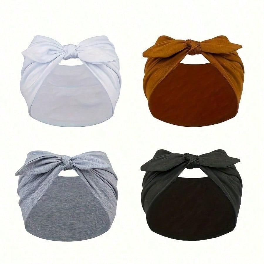 4-Pack Wide Rabbit Ear Elastic Ribbon Hair Accessories Set, Sports Yoga ...