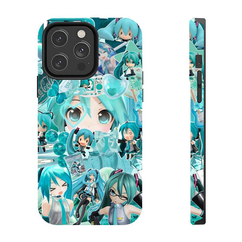 Hatsune Miku themed phone case, blue and green color scheme, a visually ...