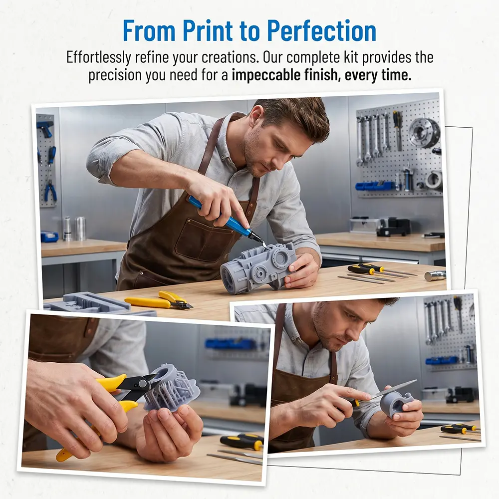 [17pcs] 3D Print Deburring Tool Kit, Needle File, Metal Handle ...