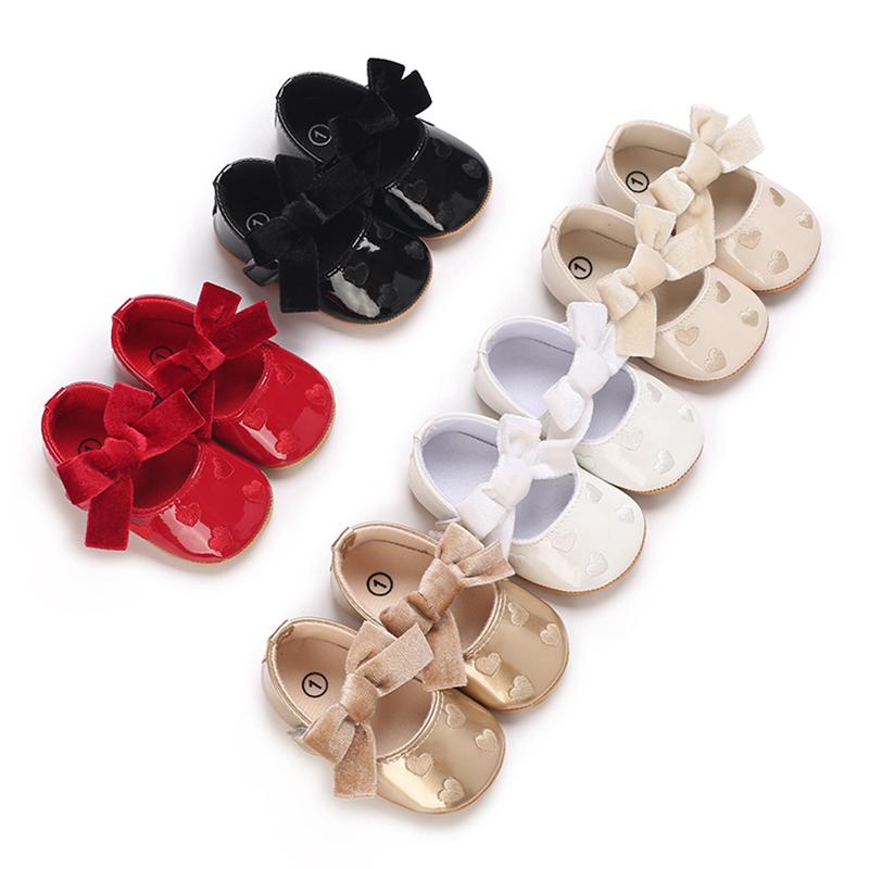 Baby Girls Cute Moccasinss Heart Pattern Bowknot Soft Sole PU Leather ...