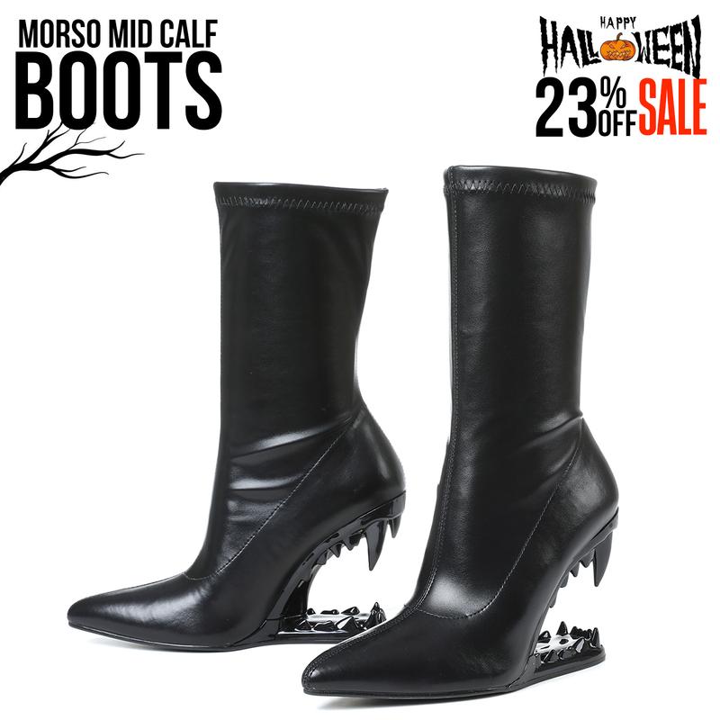 CYNLLIO Morso Mid Calf Boots for Womens Closed Pointed Toe Metalic ...