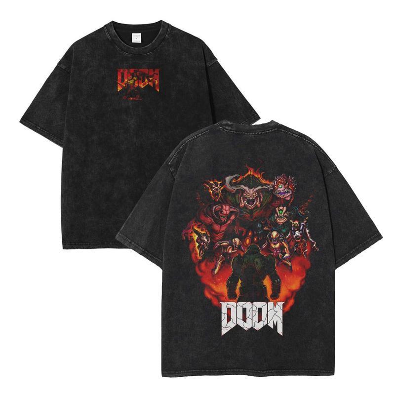 DOOMSLAYER Doom Double Printed Unisex Acid Washed Lightweight Cotton T ...