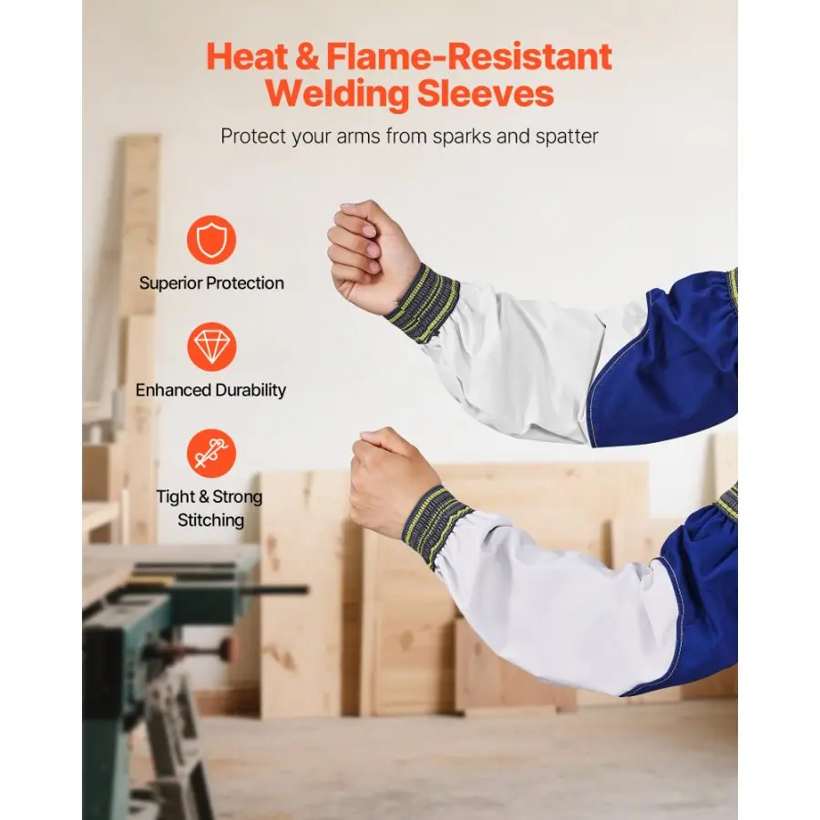 VEVOR Flame Resistant Welding Work Sleeves, Heavy Duty Cowhide Leather ...