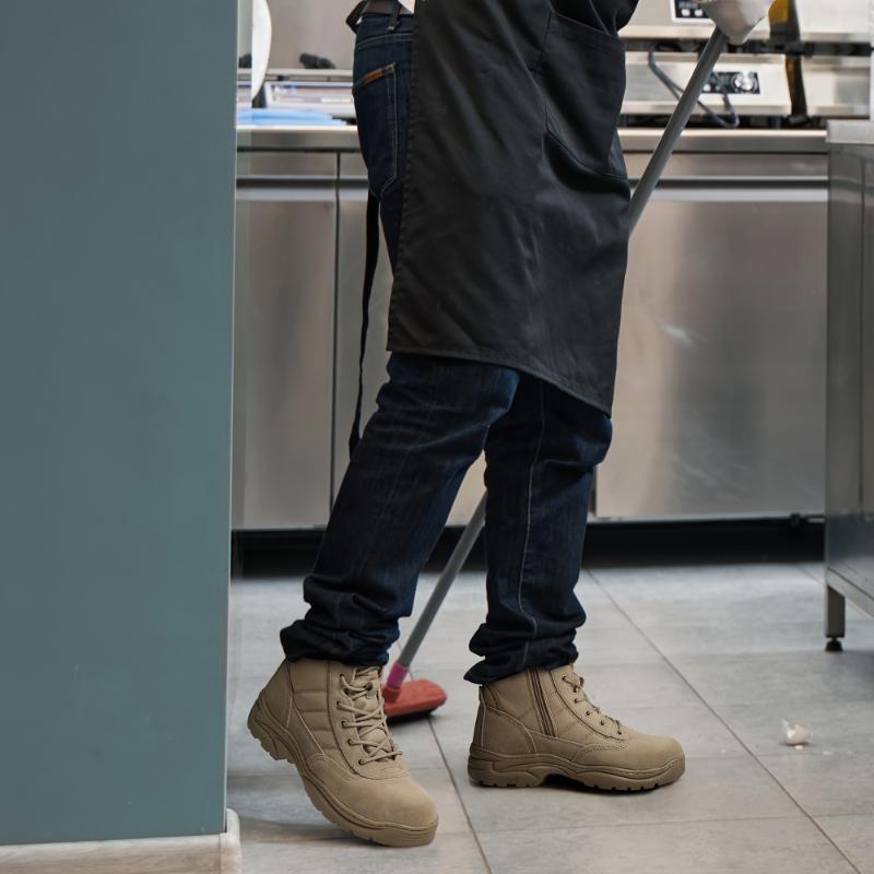 Men's Tactical Work Boots Side Zipper Leather Motorcycle Combat ...