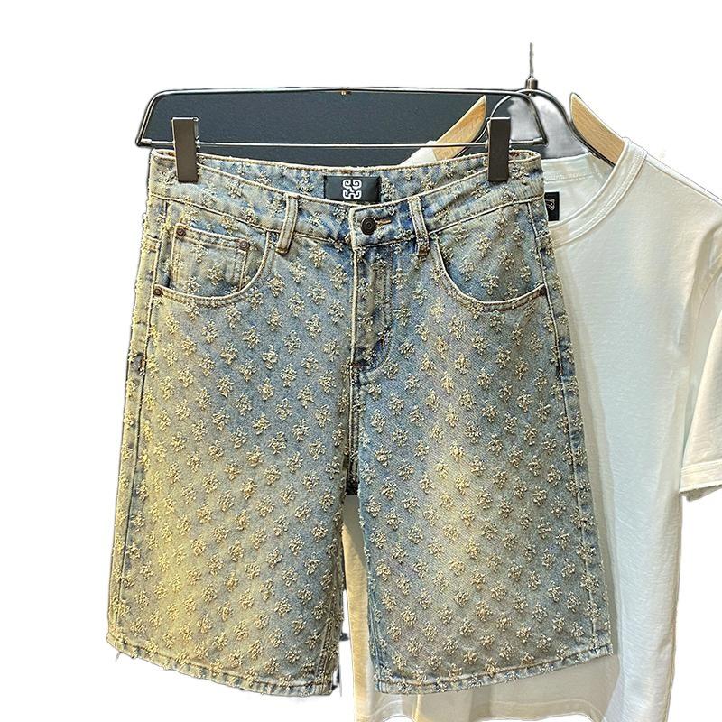 2025 New American Style Men's Denim Shorts Summer Loose Straight Ripped ...
