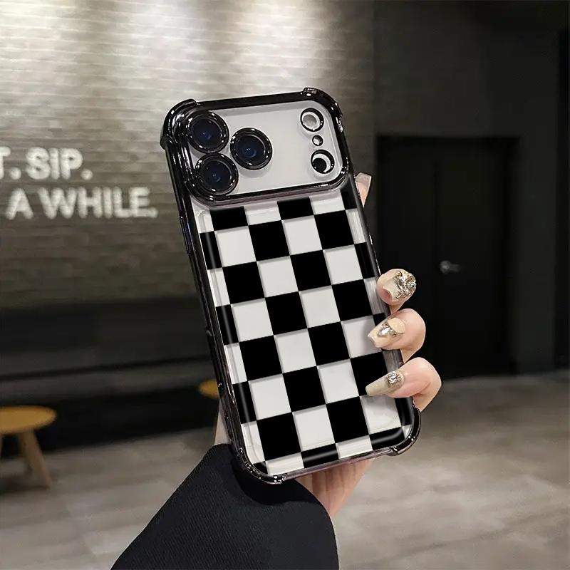 Black checkered four-corner drop-proof TPU phone case for iPhone 17Pro ...