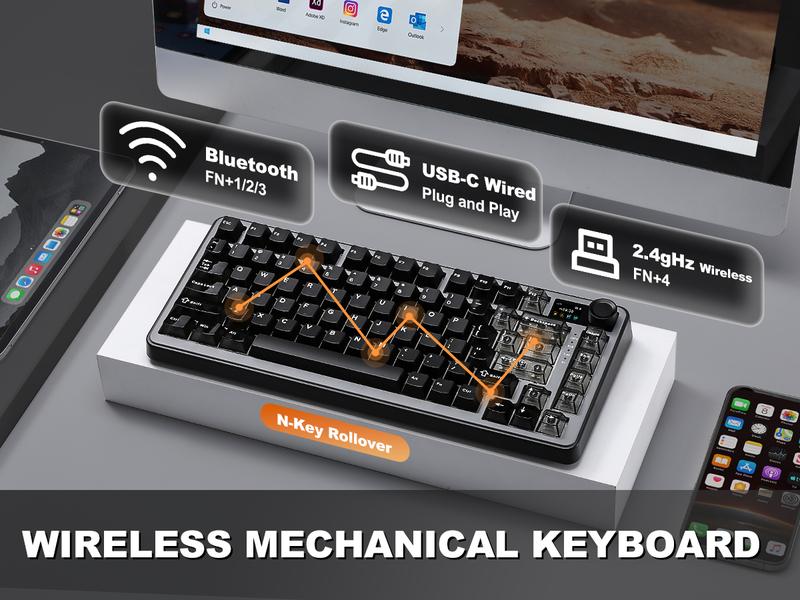 YUNZII B75 PRO MAX Wireless Mechanical Keyboard, 75% Layout with Screen ...