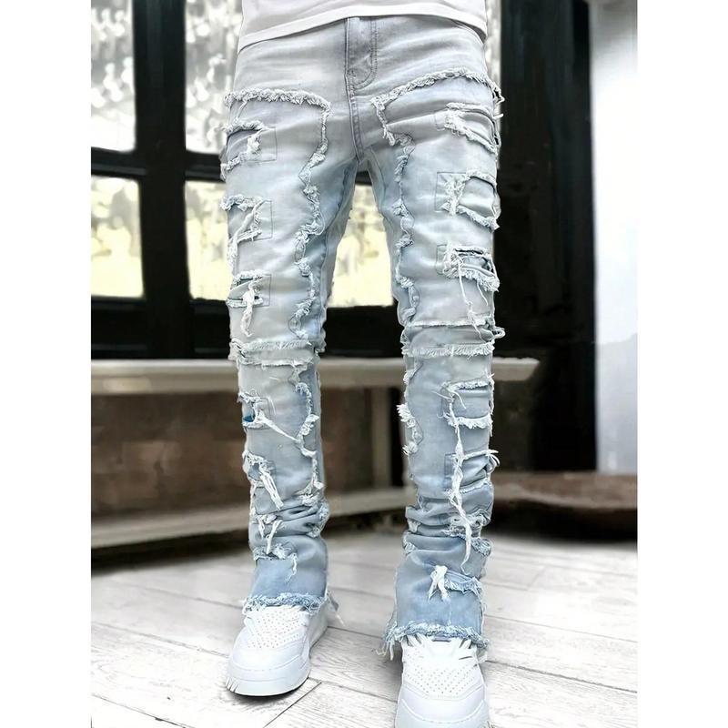 Men Ripped Frayed Skinny Jeans - TikTok Shop