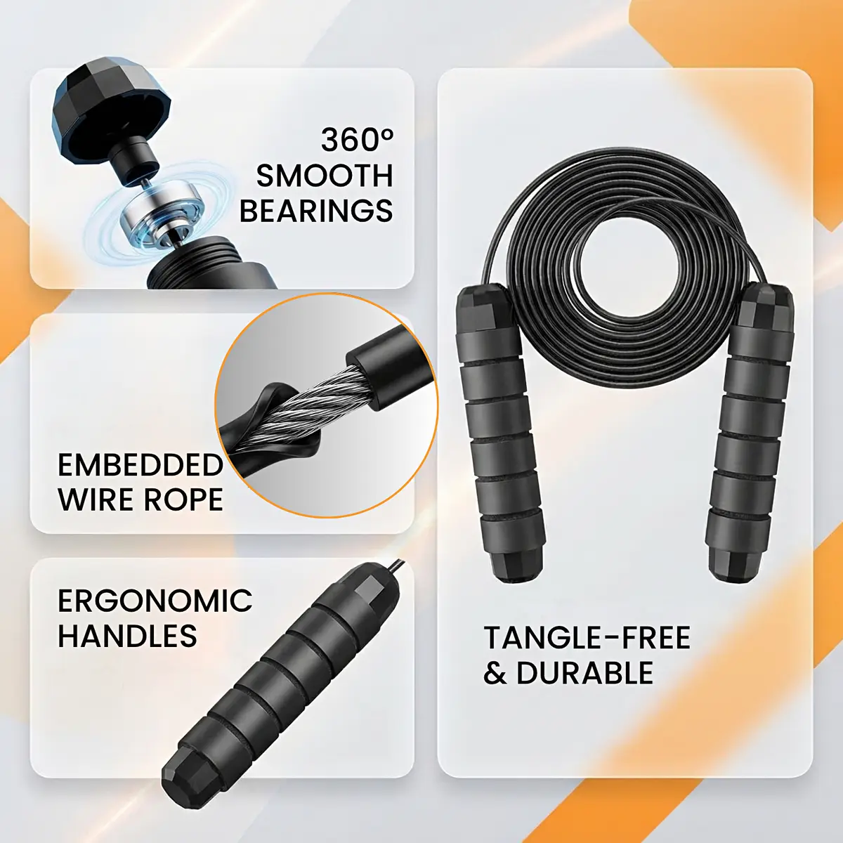 Adjustable Speed Jump Rope with Ball Bearings & Tangle-Free Steel Cable ...