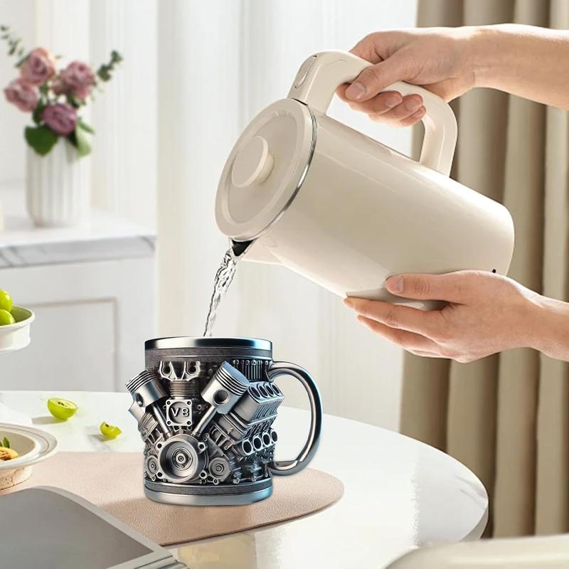 Premium Stainless Steel V8 Engine Coffee Mug 10oz Heavy Duty Metal Cup ...