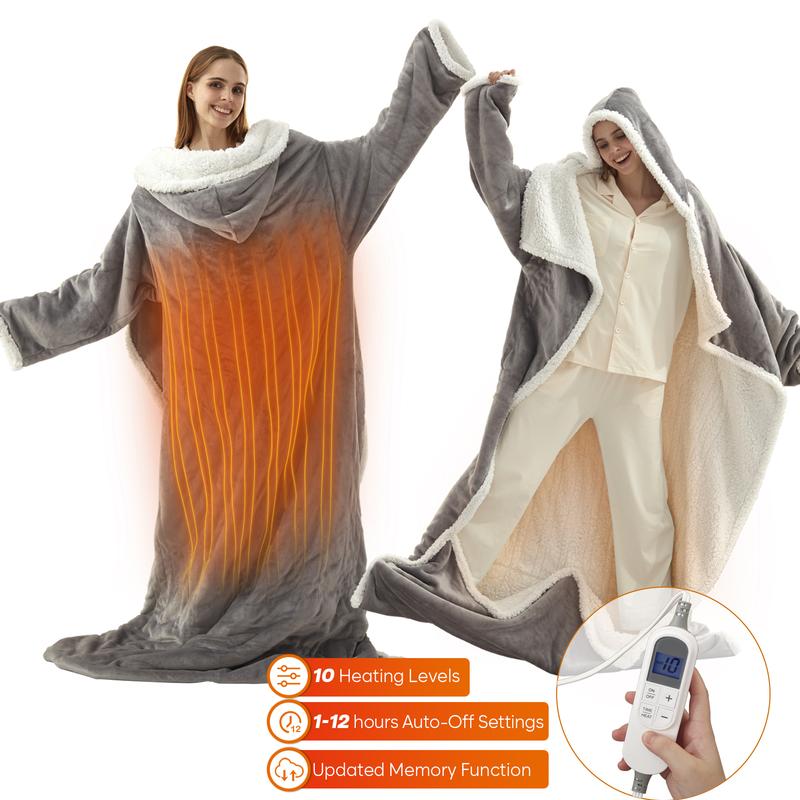 DOWNCOOL Wearable Electric Heated Blanket with Sleeves & Hoo - TikTok Shop