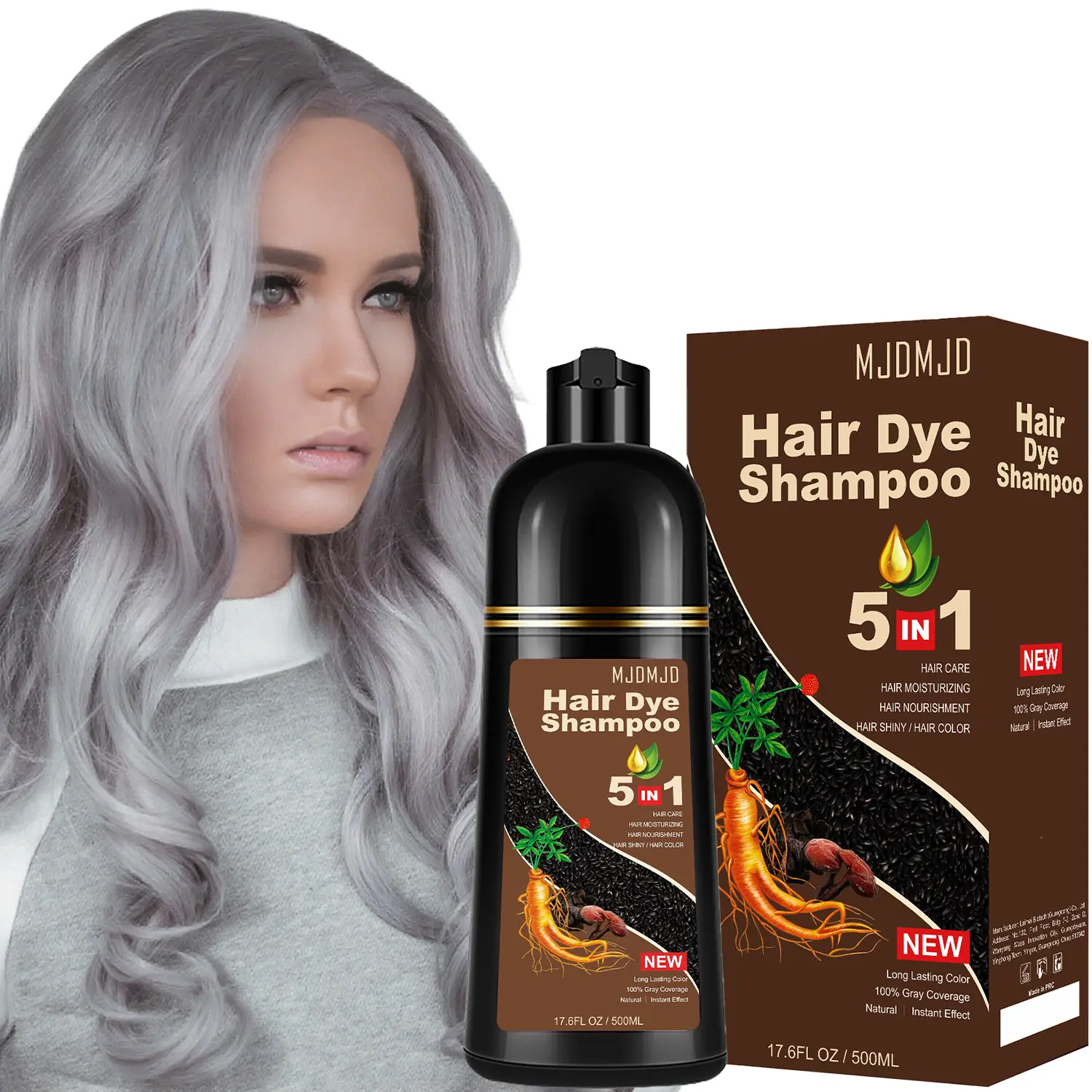 Silver Gray Hair Dye Shampoo 5-in-1, Long Lasting Silver Hair Color ...