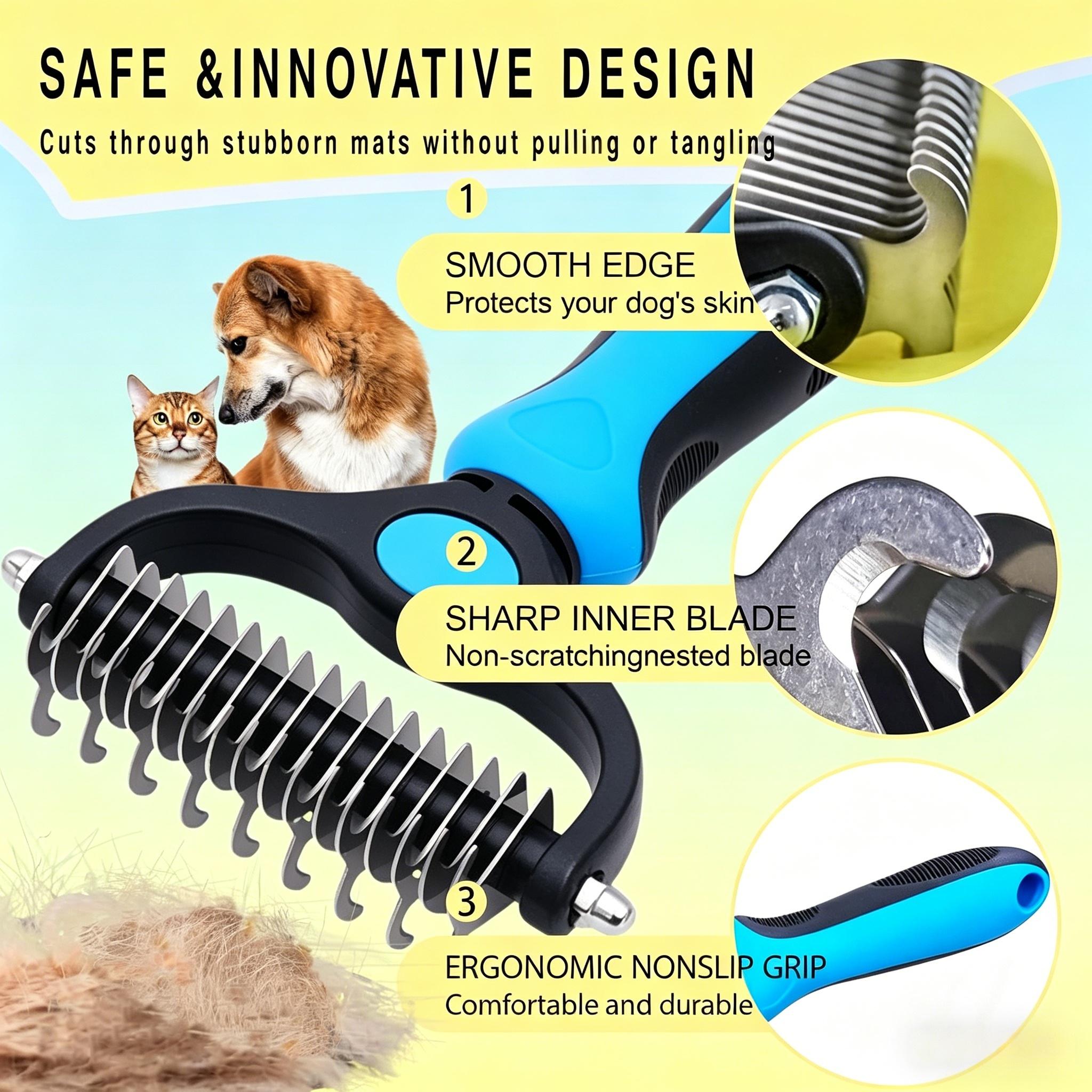Pet Detangling Comb, Double-Sided Grooming Brush for Dogs & Cats, One ...
