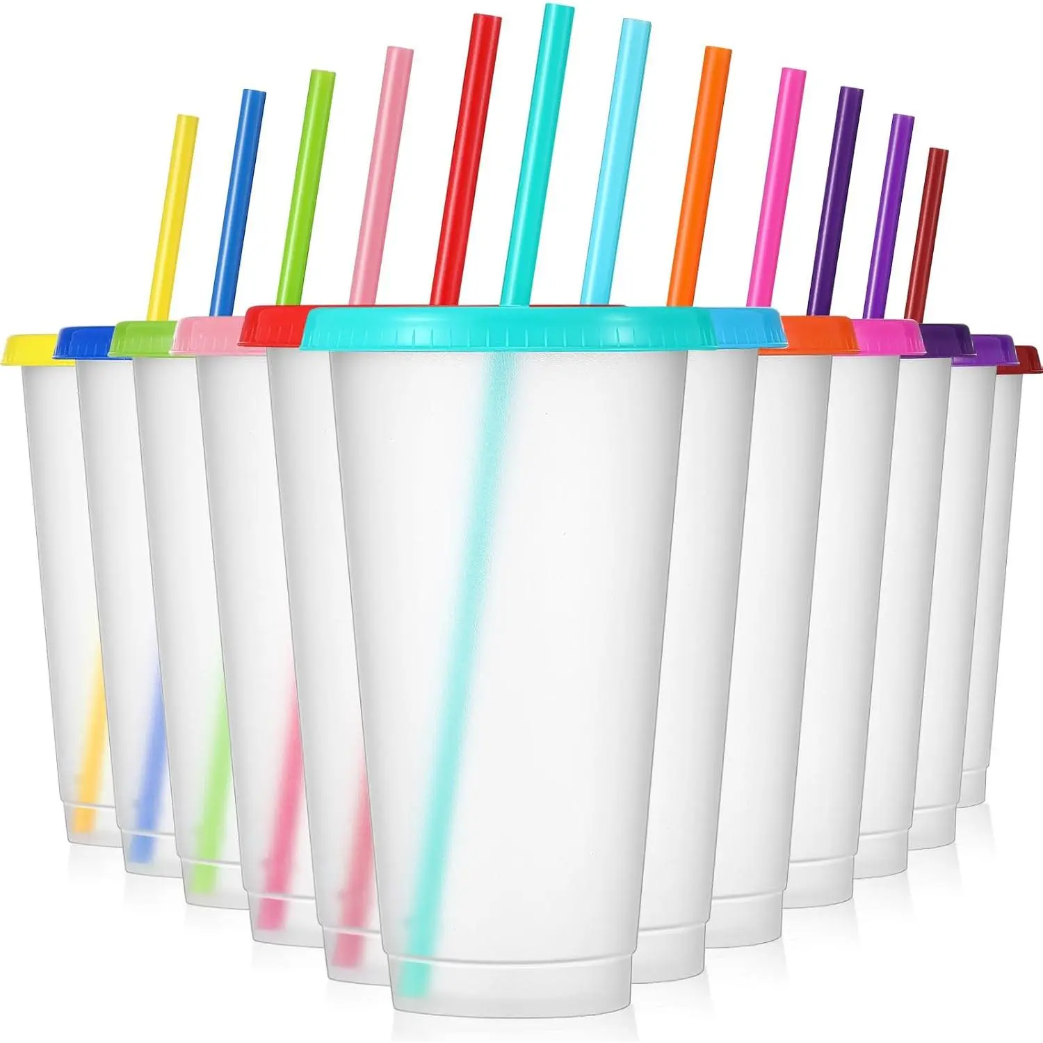 12 count Plastic Tumbler with and Straws Plastic Tumblers Bulk Mug ...
