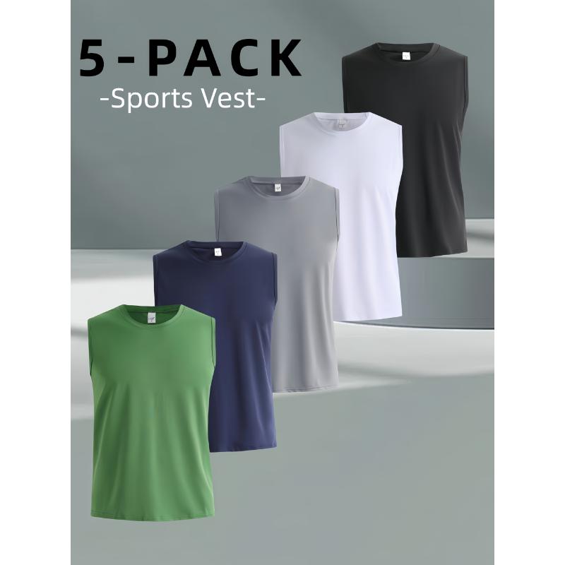 5pcs Men'S Plus Size Sleeveless Crew Neck Sports Vests - Moisture ...