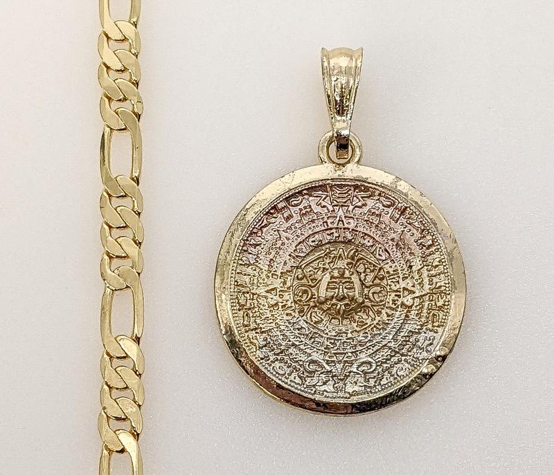 Plated Tri-Color Aztec Calendar 5mm Figaro Chain Necklace - TikTok Shop ...