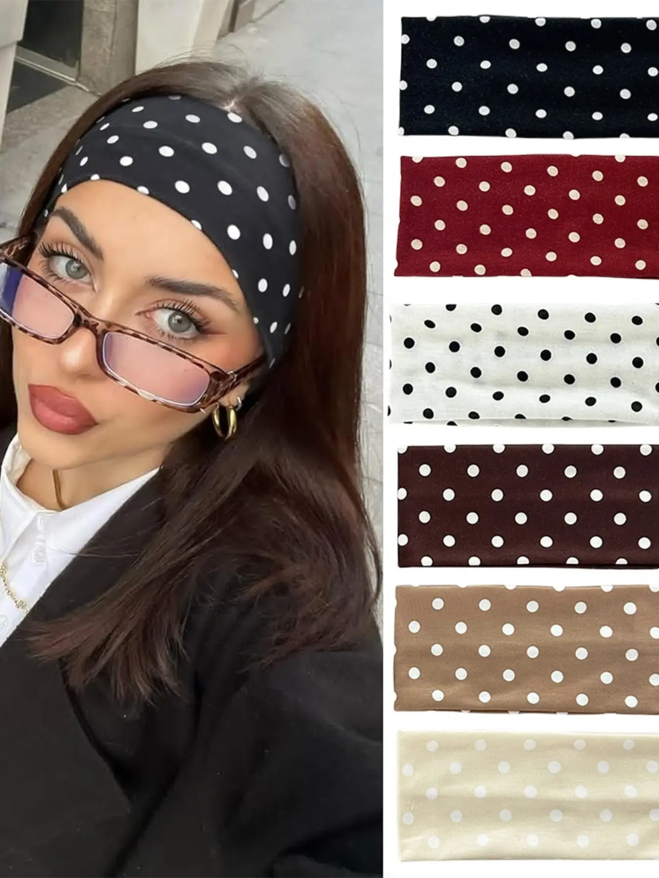 Vintage Polka Dot Elastic Sweatband, Perfect for Daily Use, Yoga ...