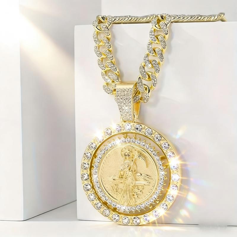 14K Gold Plated Saint Mortule God of Death Pendant Necklace Rotating ...