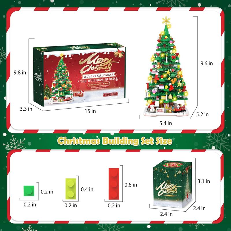 Advent Calendar 2025 Christmas Tree Building Toy Set with LED light ...