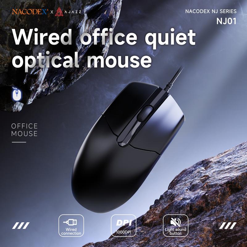 2026 NJ01 Wired Office Mouse AJAZZ Ergonomic Light Sound Button Optical ...