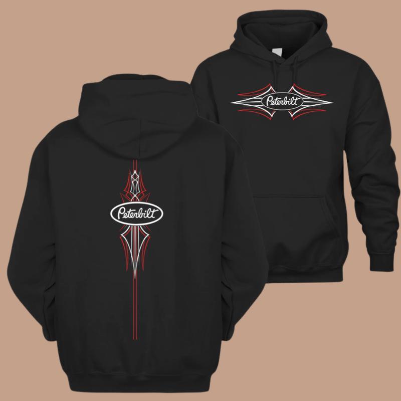 Peterbilt Pinstripe Logo Hoodie, Trucker Graphic Hoodie, Red White ...