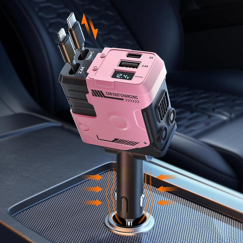 W&O Retractable Car Charger with Retractable Cable (31.5 inch), 4 in 1 ...