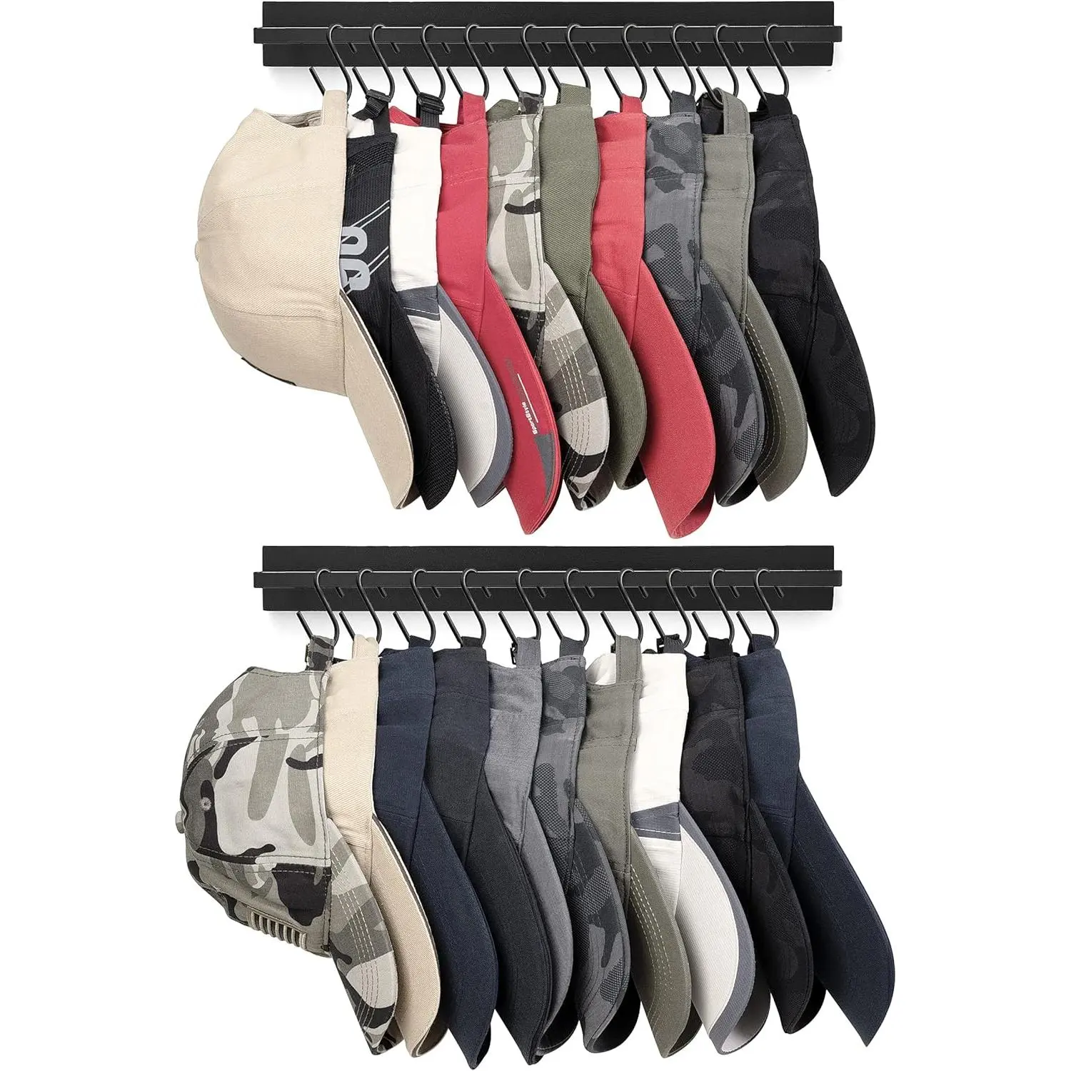 Hat Rack for Wall Wooden Baseball Caps Organizer with 20 Hooks Rustic ...